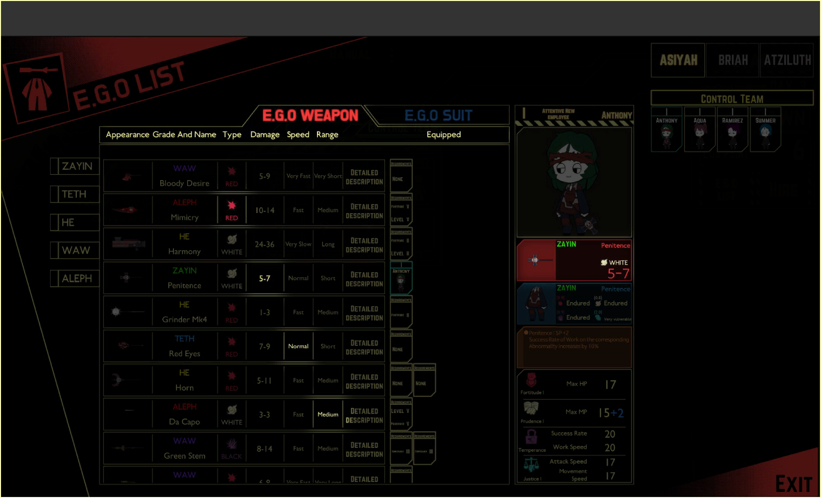 2.3.2: E.G.O Weapons - The Manual - Tiphereth Database